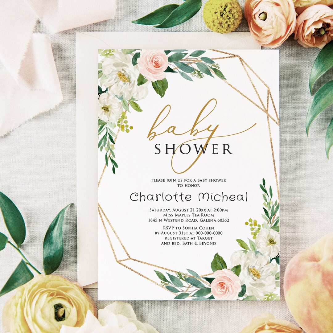 Baby Shower Invitation Template, Greenery Baby Shower Invitation ...