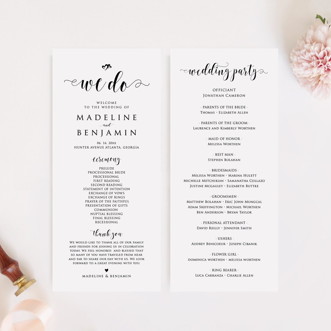Wedding Program Template, Modern Wedding Program Template, Wedding ...