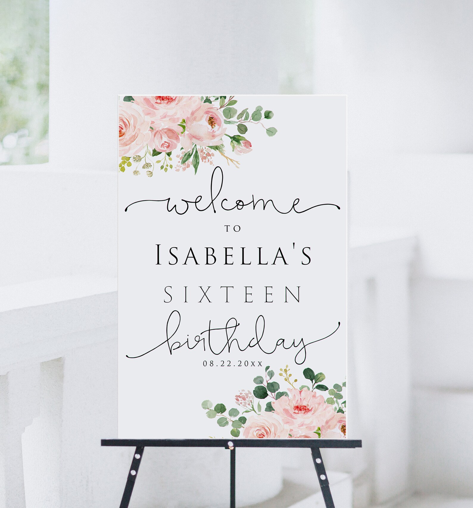 Blush Floral Birthday Welcome Sign Template Printable - Etsy