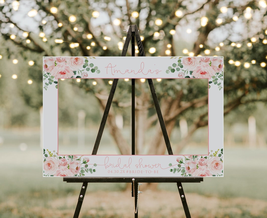 Pink Floral Photo Prop Frame, Bridal Shower Photo Prop Frame, Editable ...