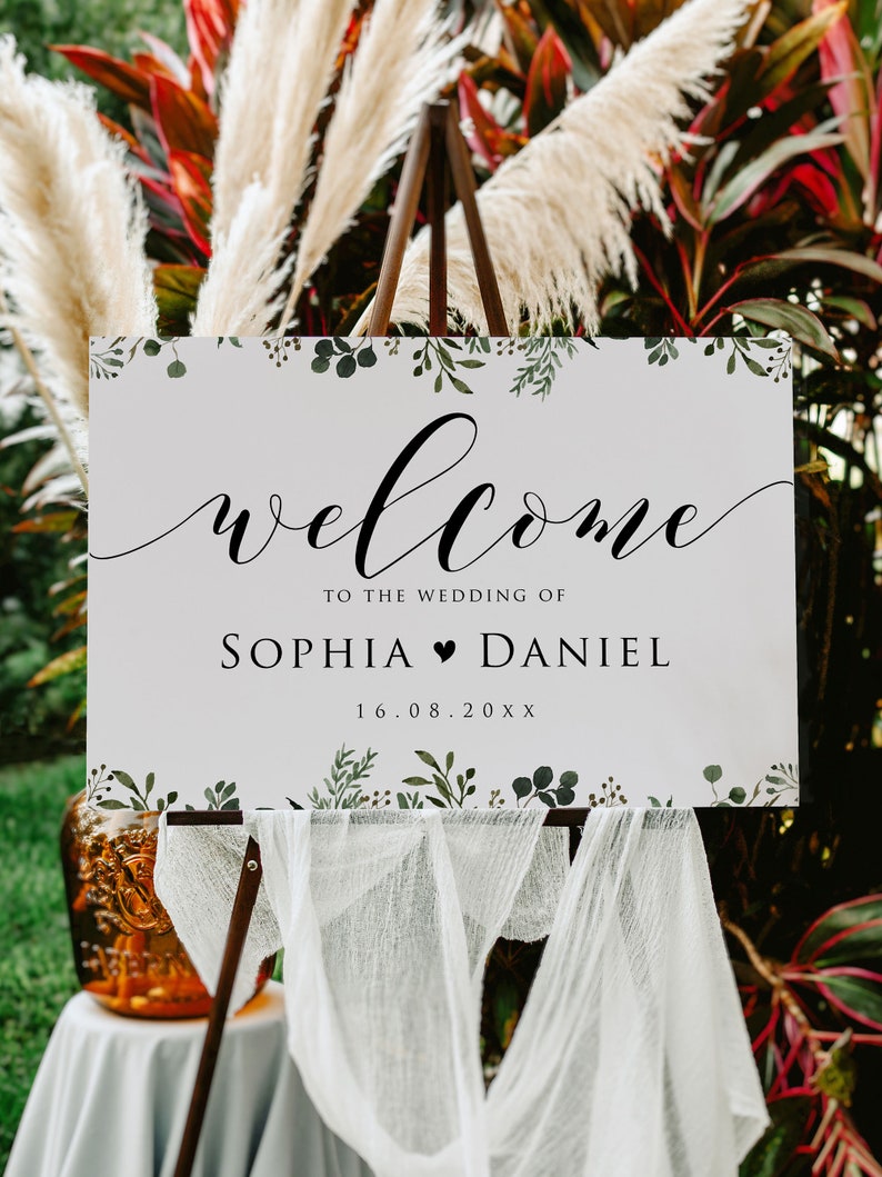 Greenery Wedding Welcome Sign Template Printable Welcome | Etsy