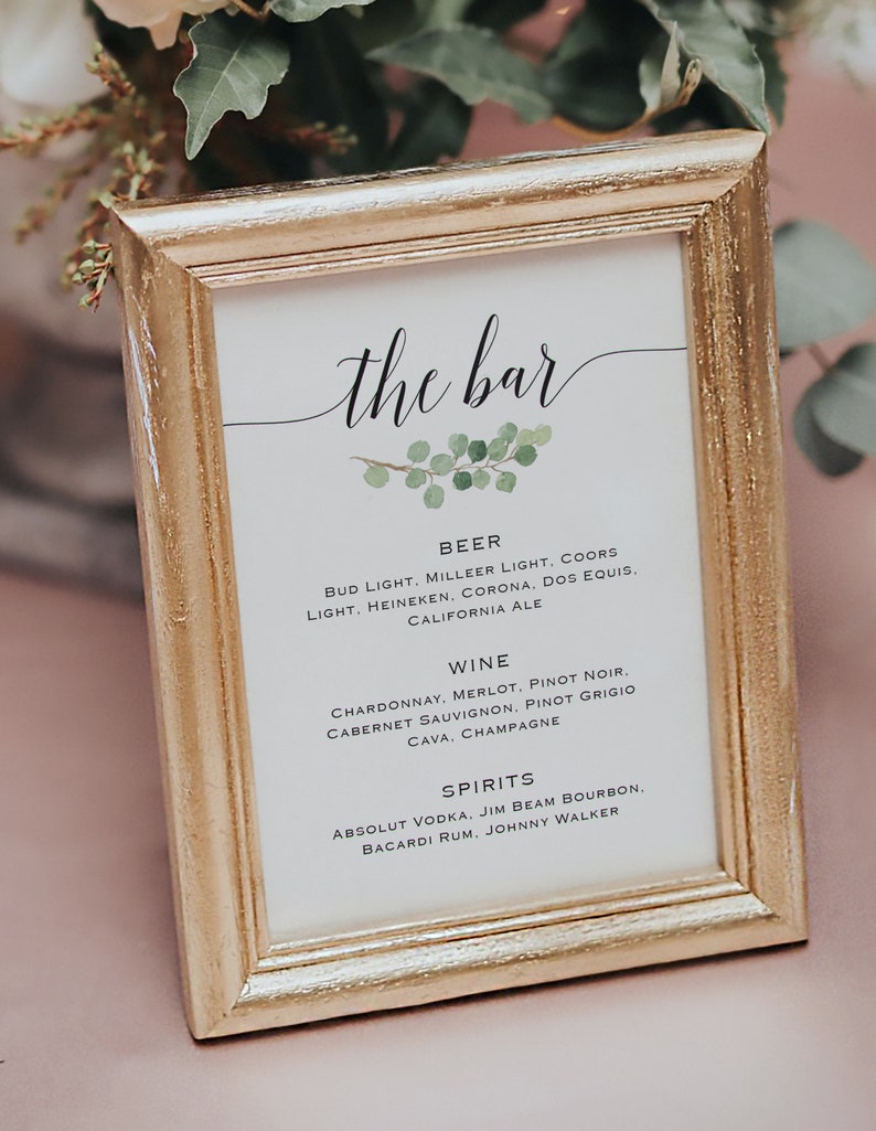 Printable Bar Menu Wedding Bar Menu Template Bar Menu Sign | Etsy