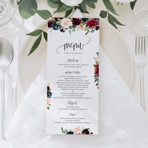 Floral Menu Card Floral Menu Template Burgundy Floral Menu - Etsy