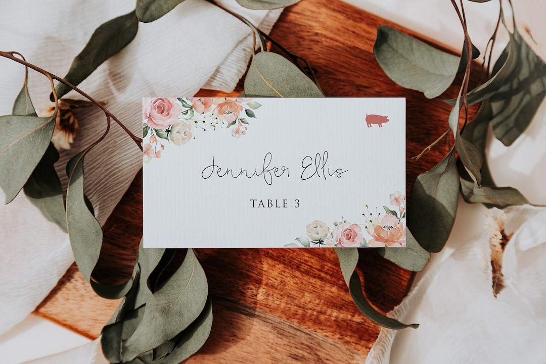 Printable Place Card Template, Floral Place Cards Template, Printable ...