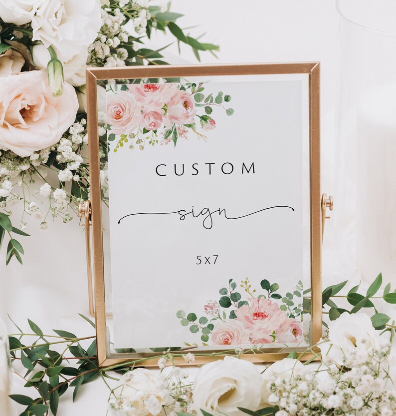 Custom Floral Sign Blush Pink Floral Custom Sign Template - Etsy