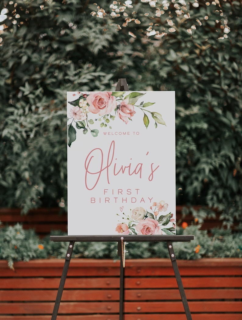 Floral Birthday Welcome Sign Template Printable First Welcome - Etsy