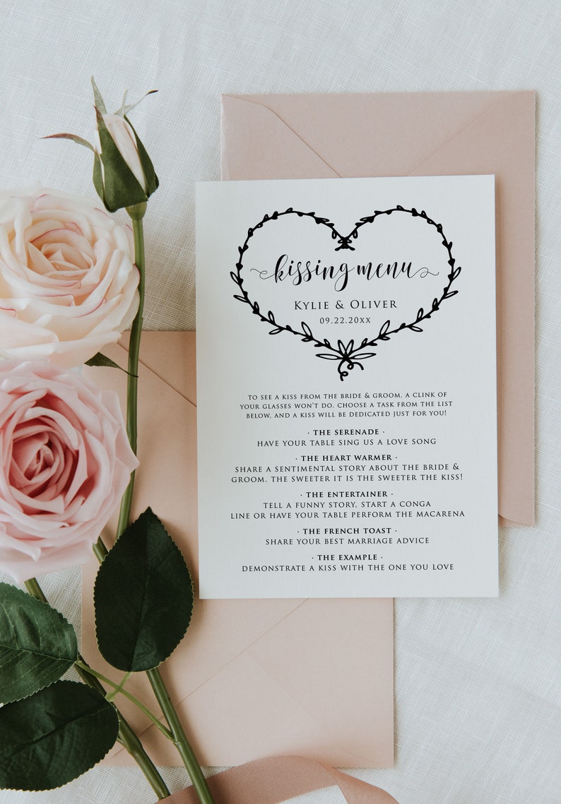 Kissing Menu Wedding Ideas Kissing Menu Printable Wedding - Etsy