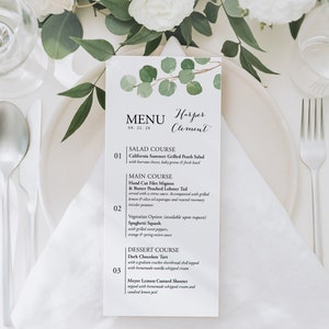 Greenery Menu Template, Wedding Menu Template, Printable Dinner Menu ...