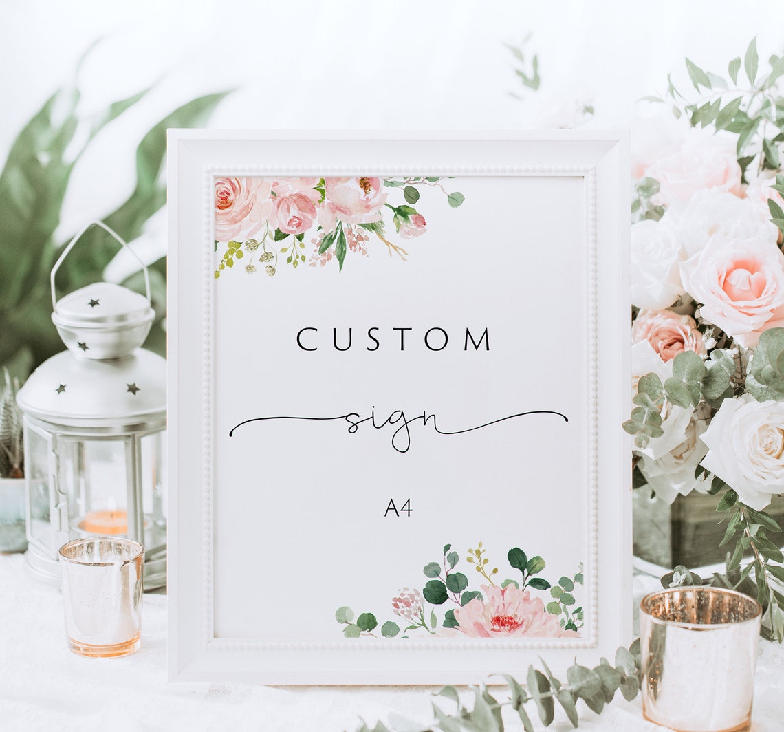 Custom Floral Sign Blush Pink Floral Custom Sign Template - Etsy