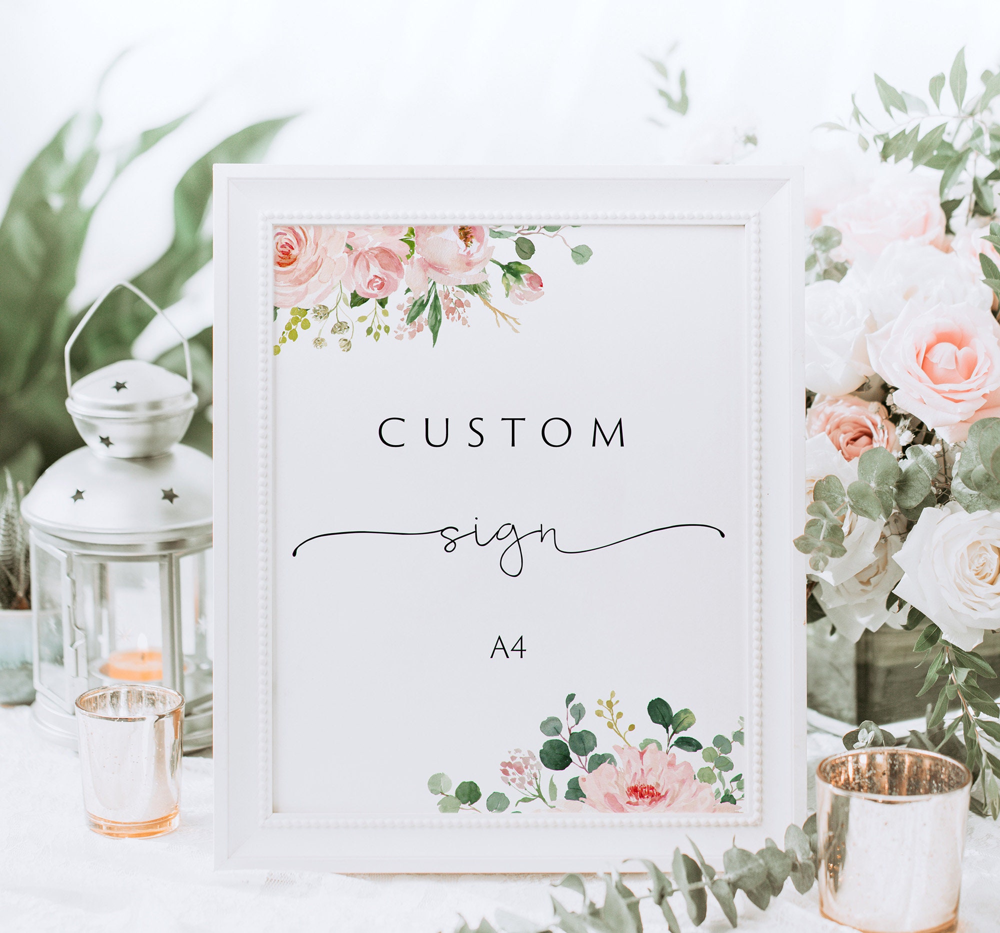 Custom Floral Sign Blush Pink Floral Custom Sign Template - Etsy