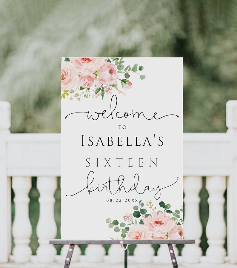 Blush Floral Birthday Welcome Sign Template Printable - Etsy