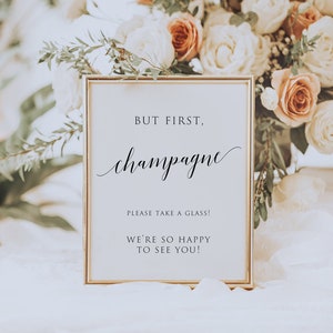 Champagne Sign Template, but First Champagne, Modern Minimalist Wedding ...