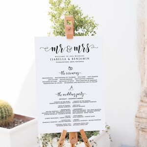 SIX SIZES Wedding Program Sign Template, Modern Wedding Program Board ...