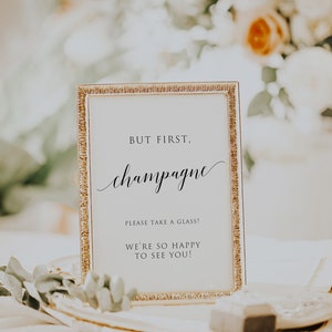 Champagne Sign Template, but First Champagne, Modern Minimalist Wedding ...