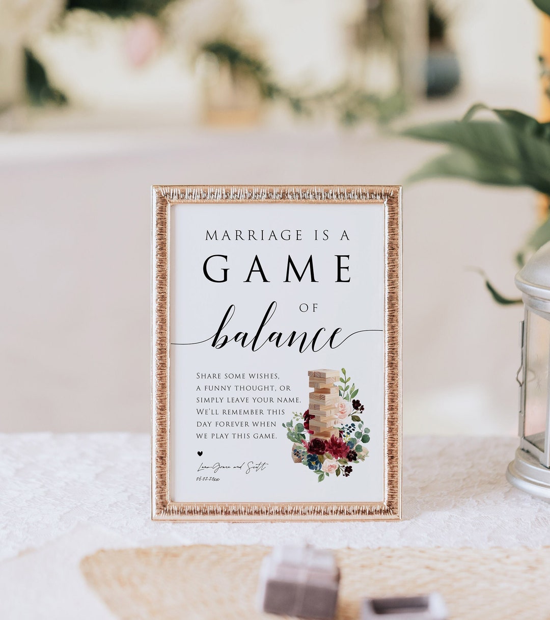 Jenga Wedding Guest Book Sign Floral Jenga Sign Marriage is - Etsy
