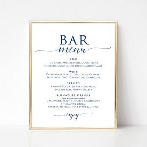 Wedding Bar Menu, Bar Menu Template, Printable Bar Menu Sign, Bar Menu ...
