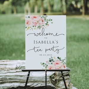 Floral Tea Party Welcome Sign Template, Printable Baby Shower Tea Party ...
