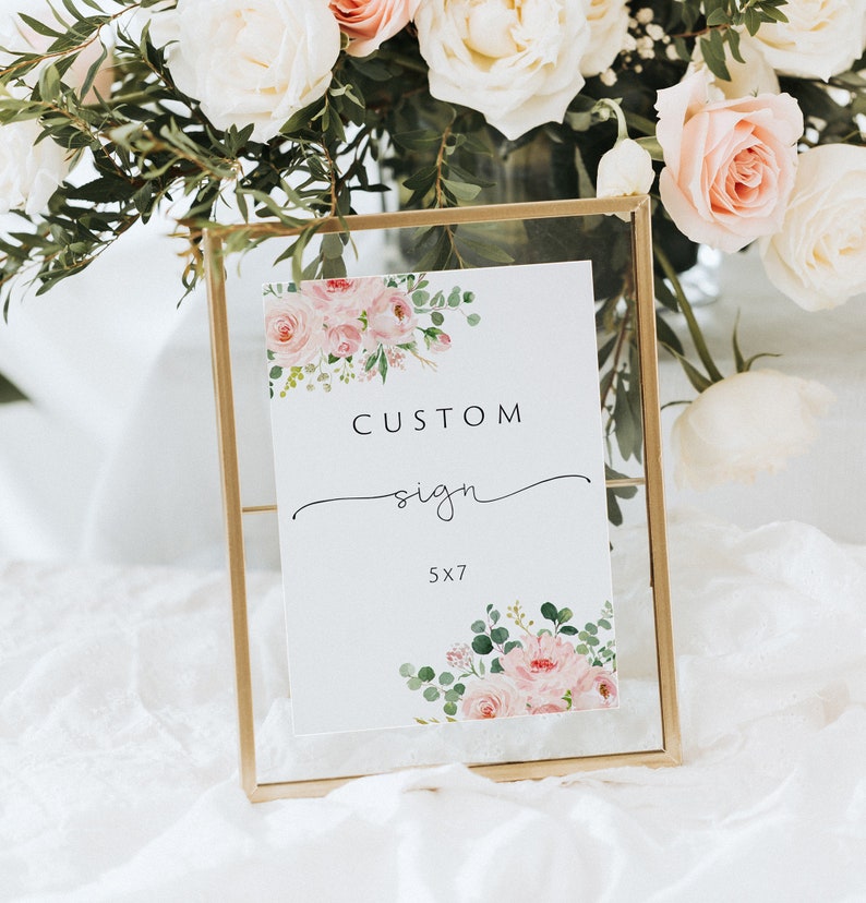 Custom Floral Sign Blush Pink Floral Custom Sign Template - Etsy