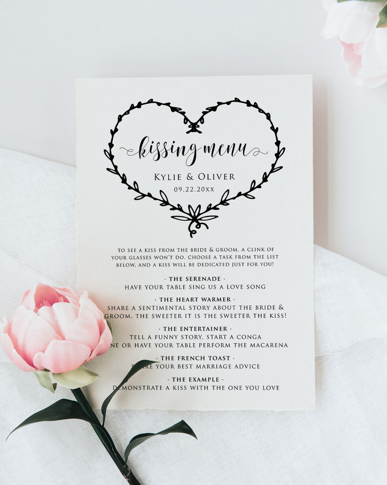 Kissing Menu Wedding Ideas Kissing Menu Printable Wedding - Etsy