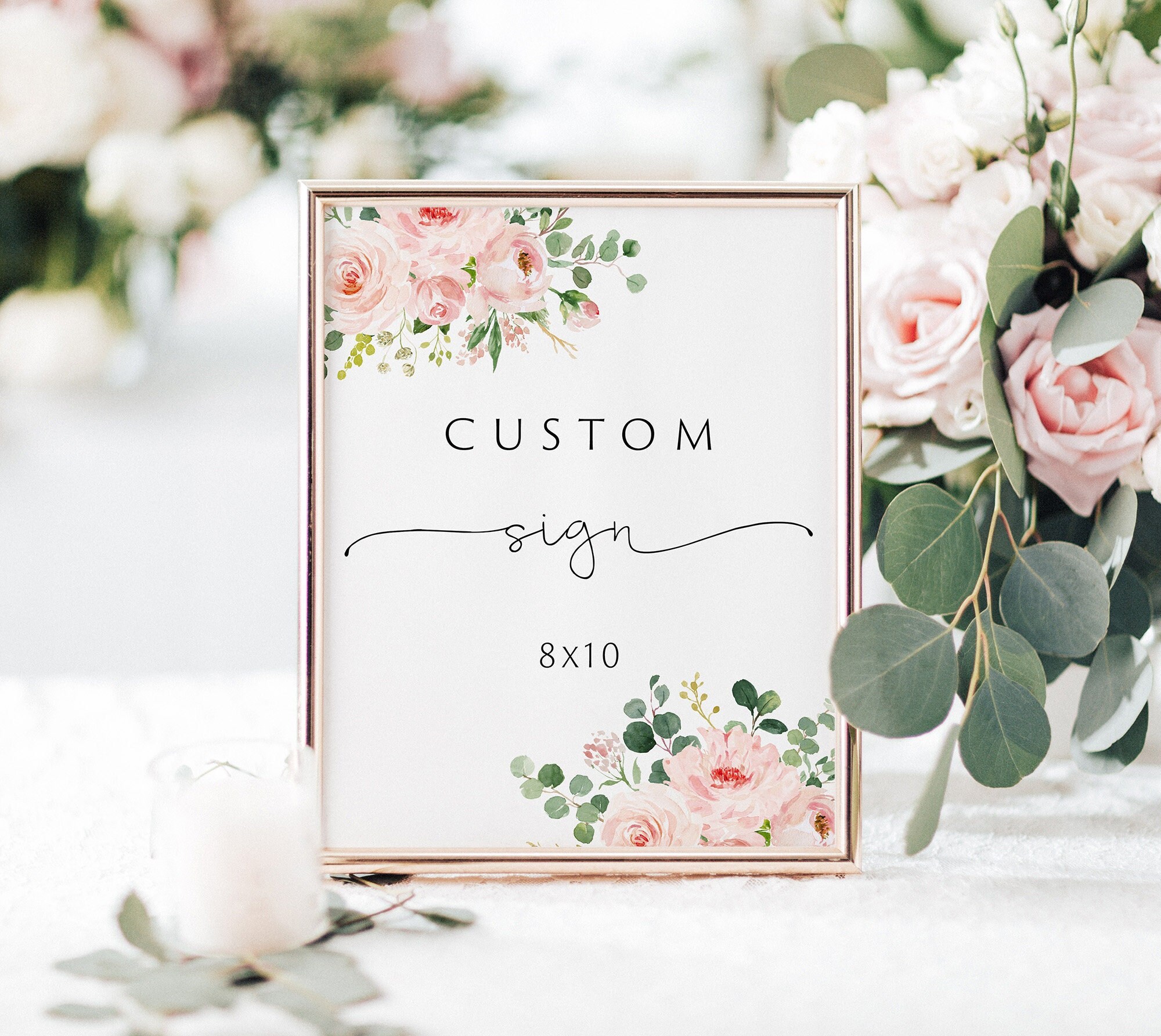 Custom Floral Sign Blush Pink Floral Custom Sign Template - Etsy