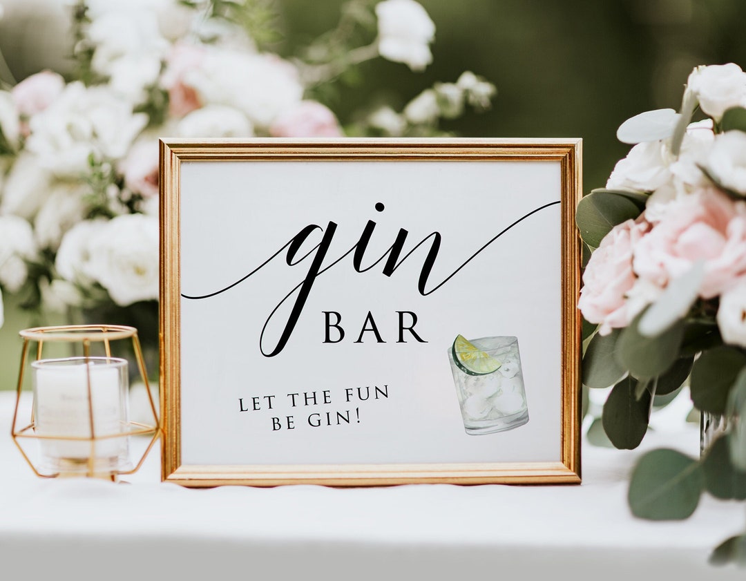 Gin Bar Sign, Let the Fun Be Gin, Party Bar Sign, Watercolor Cocktail ...
