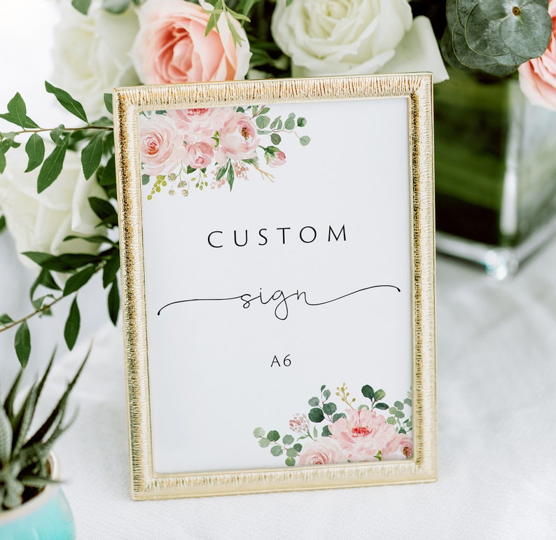 Custom Floral Sign Blush Pink Floral Custom Sign Template - Etsy