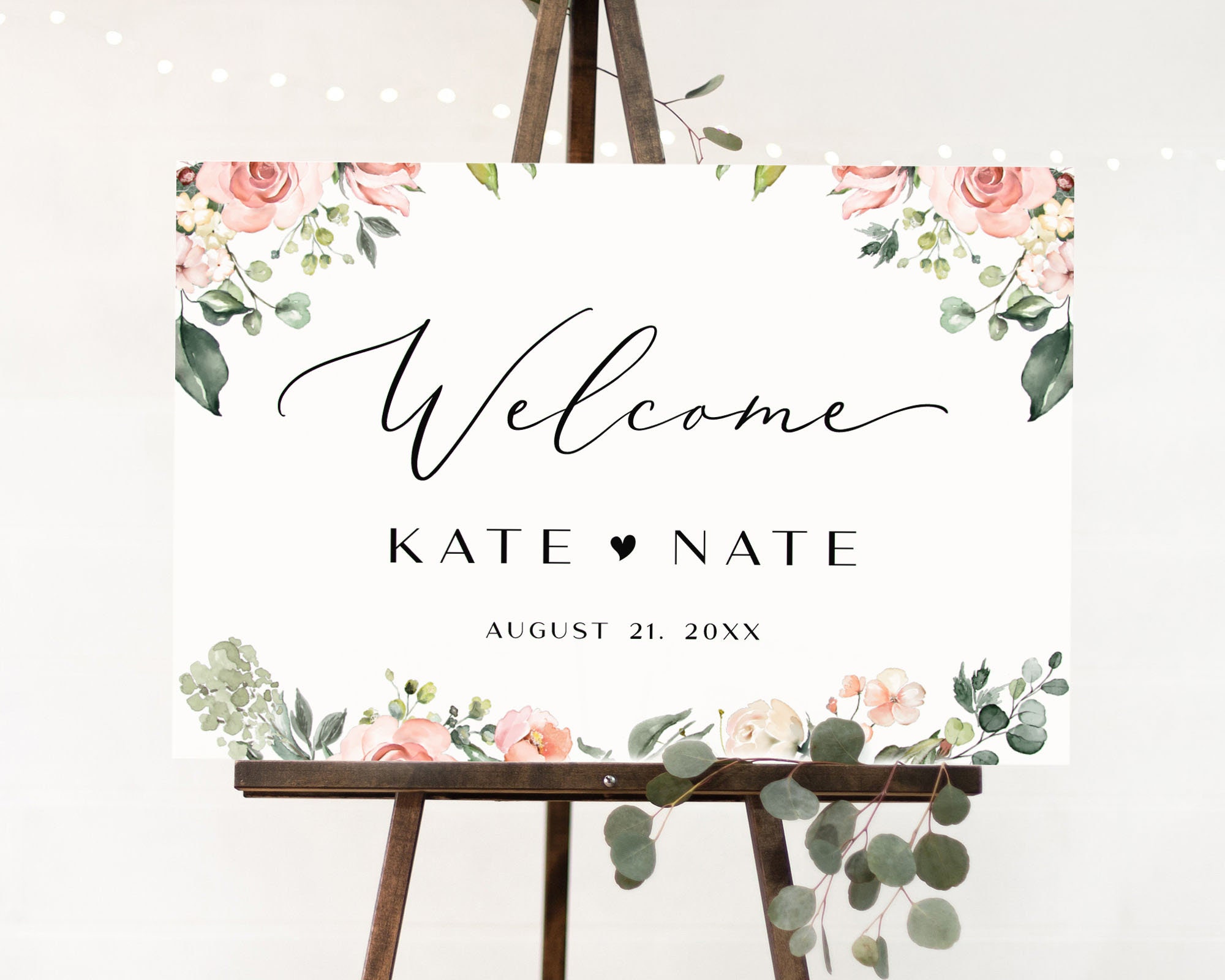 Blush Floral Welcome Sign Greenery Welcome Sign Bridal | Etsy