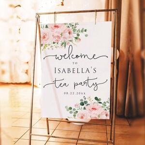 Floral Tea Party Welcome Sign Template, Printable Baby Shower Tea Party ...