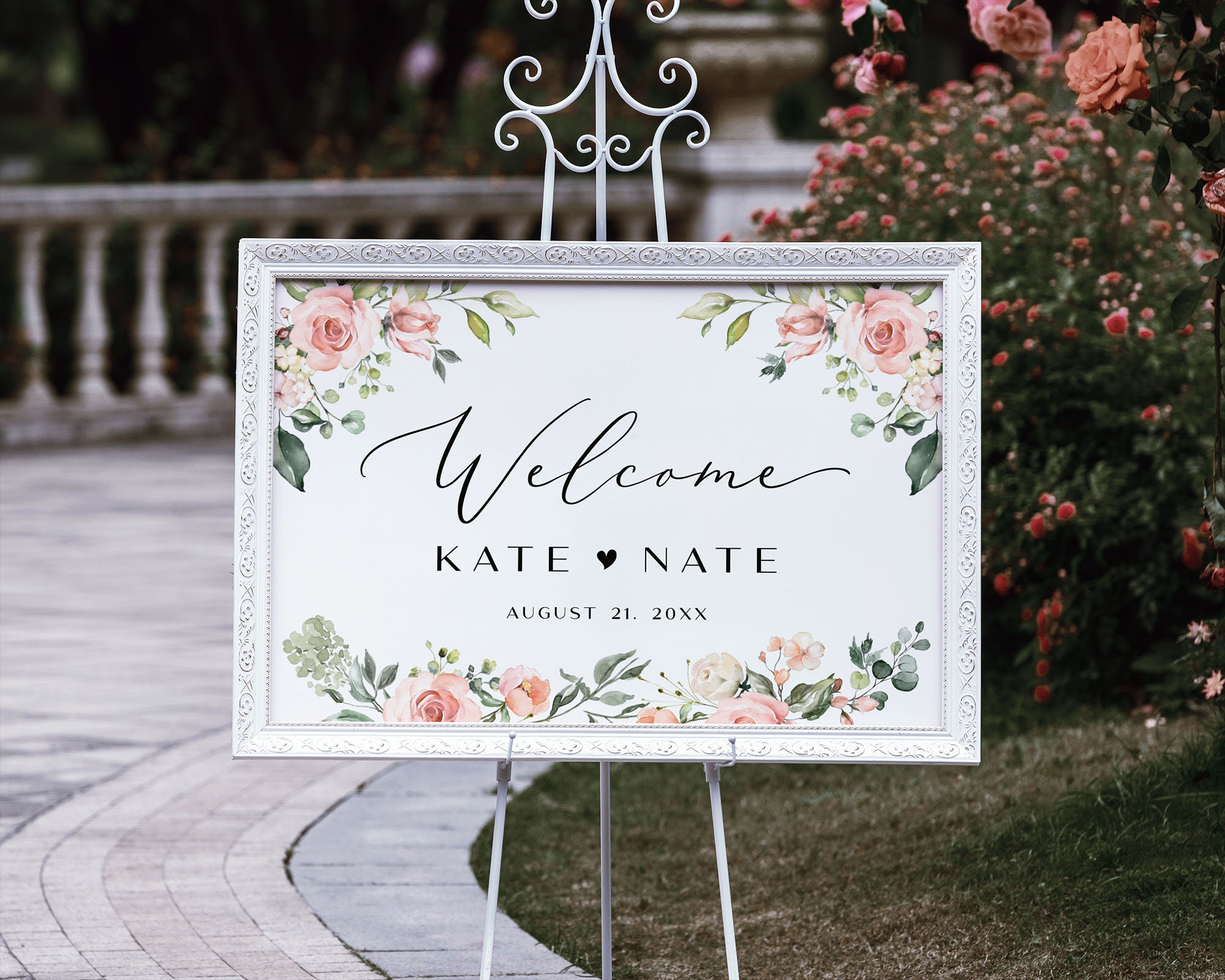 Blush Floral Welcome Sign Greenery Welcome Sign Bridal | Etsy