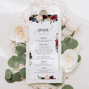 Floral Menu Card Floral Menu Template Burgundy Floral Menu - Etsy