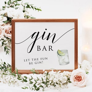 Gin Bar Sign, Let the Fun Be Gin, Party Bar Sign, Watercolor Cocktail ...