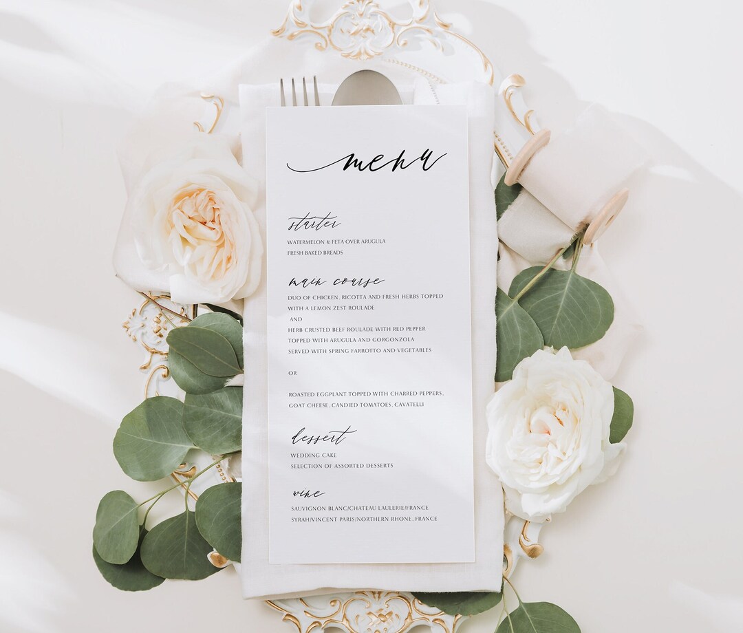 Minimalist Wedding Menu Card, Printable Wedding Menu, Editable Menu ...