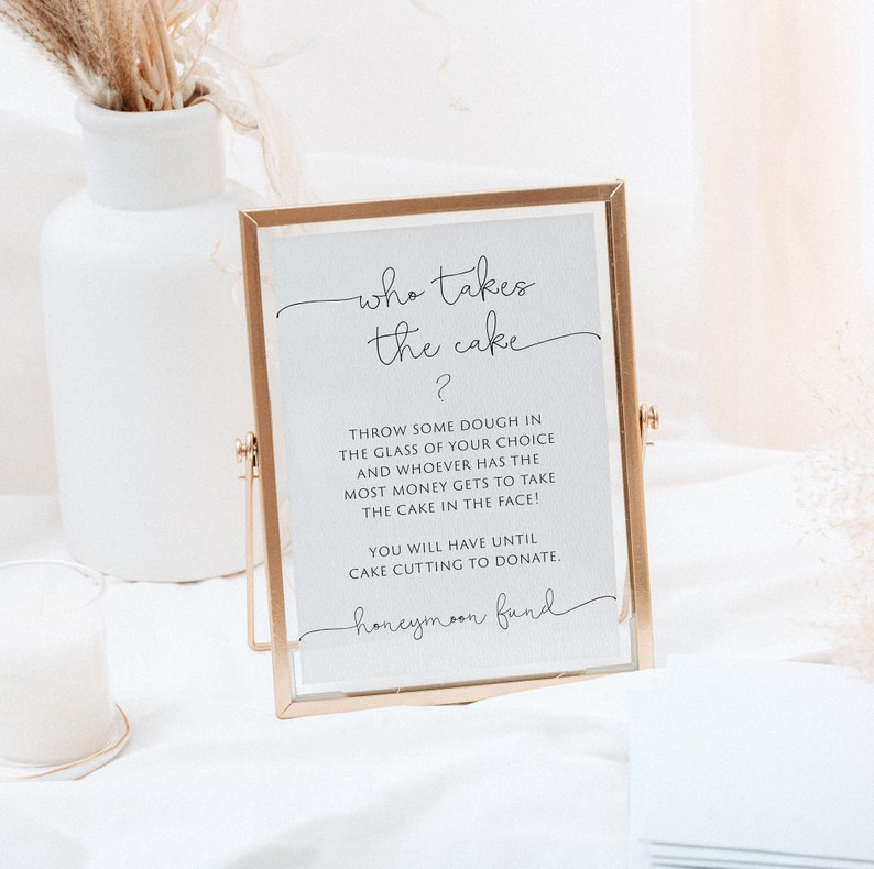 Who Takes the Cake Wedding Sign Cash to Cake Sign Honeymoon - Etsy