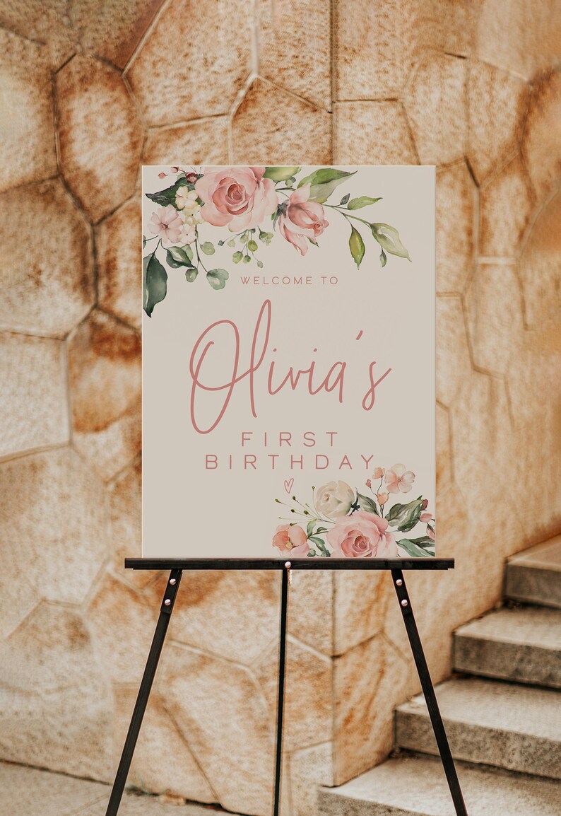 Floral Birthday Welcome Sign Template Printable First Welcome - Etsy