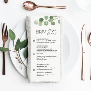 Greenery Menu Template, Wedding Menu Template, Printable Dinner Menu ...