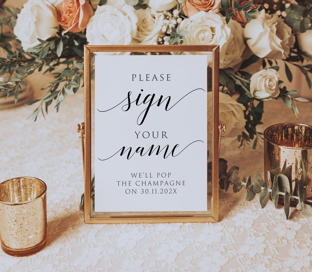 Champagne Sign Printable, Sign Your Name Sign, Wine Bottle Sign ...