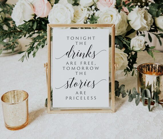 Printable Open Bar Sign Tonight's Drinks Are Free and | Etsy