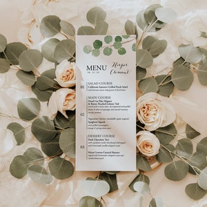 Greenery Menu Template, Wedding Menu Template, Printable Dinner Menu ...