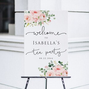 Floral Tea Party Welcome Sign Template, Printable Baby Shower Tea Party ...