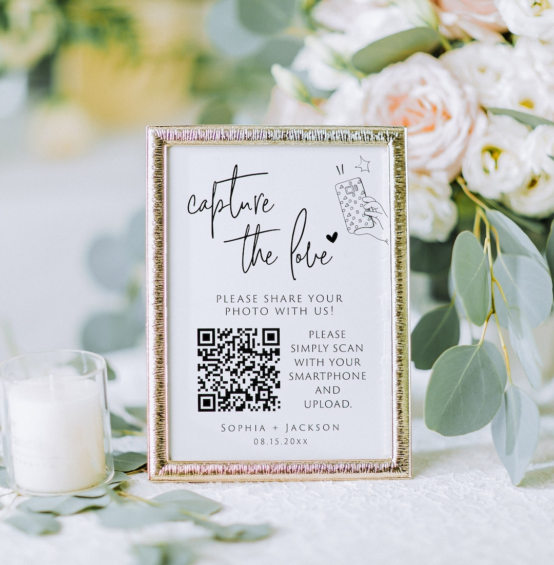 Capture the Love QR Code Sign, Share the Love QR Code Sign, Wedding ...