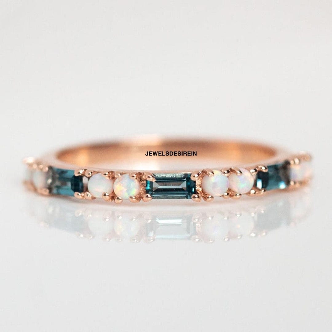 Opal and Topaz Ring Opal Eternity Wedding Band 925 Sterling Silver ...