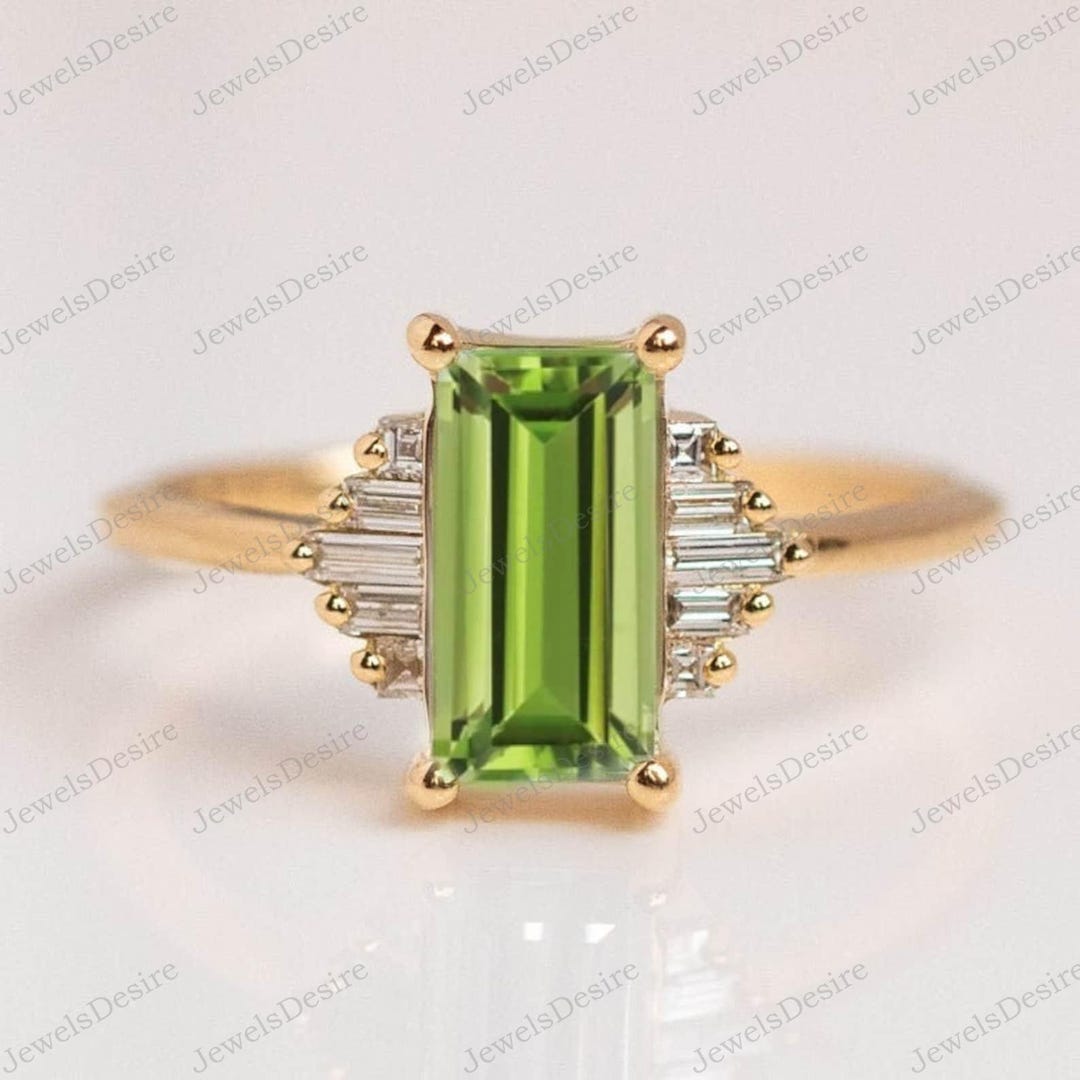 Peridot Baguette Ring, August Birthstone Peridot Vintage Ring, Silver ...