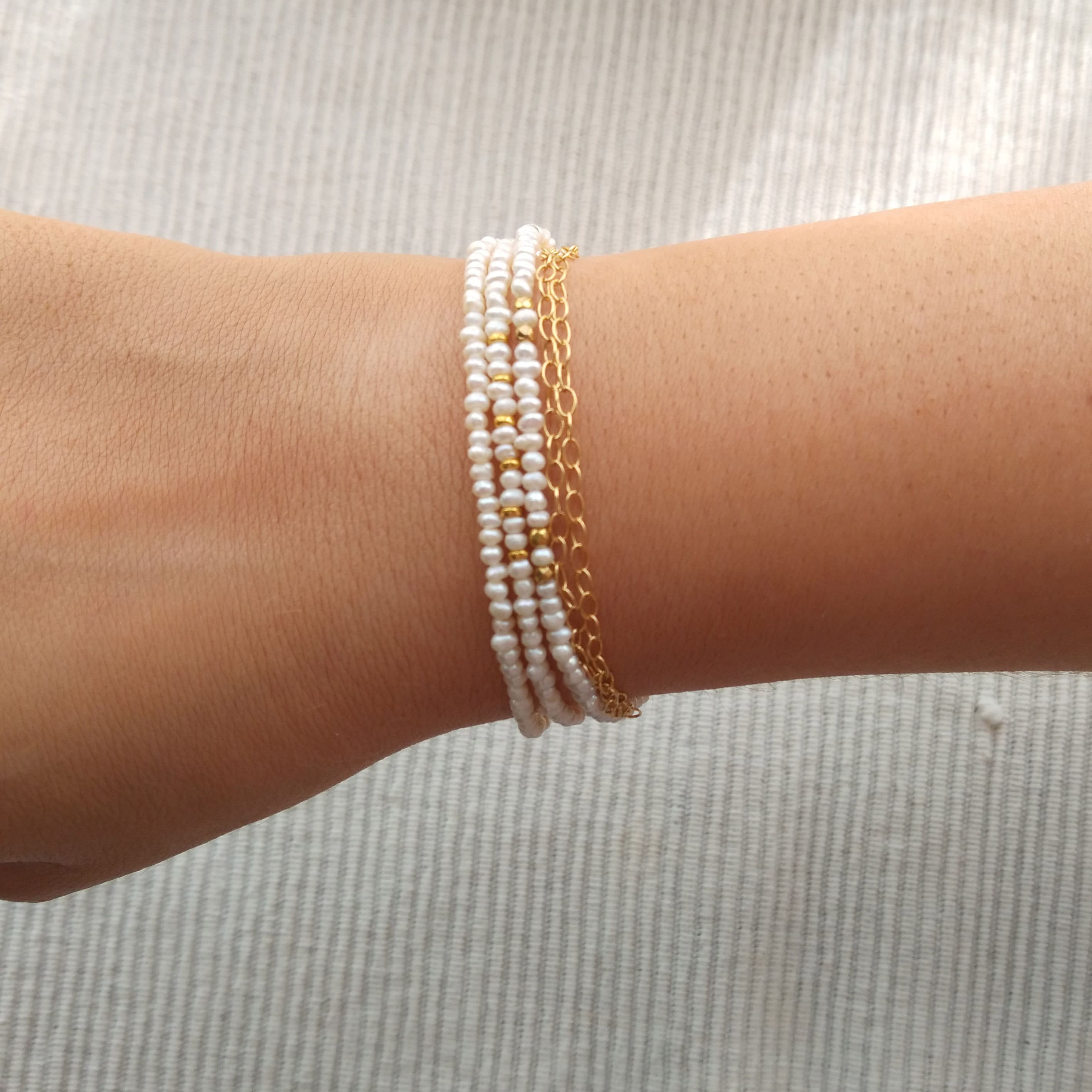 Three Pearls Gold Filled Braceletbridesmaid Gift - Etsy
