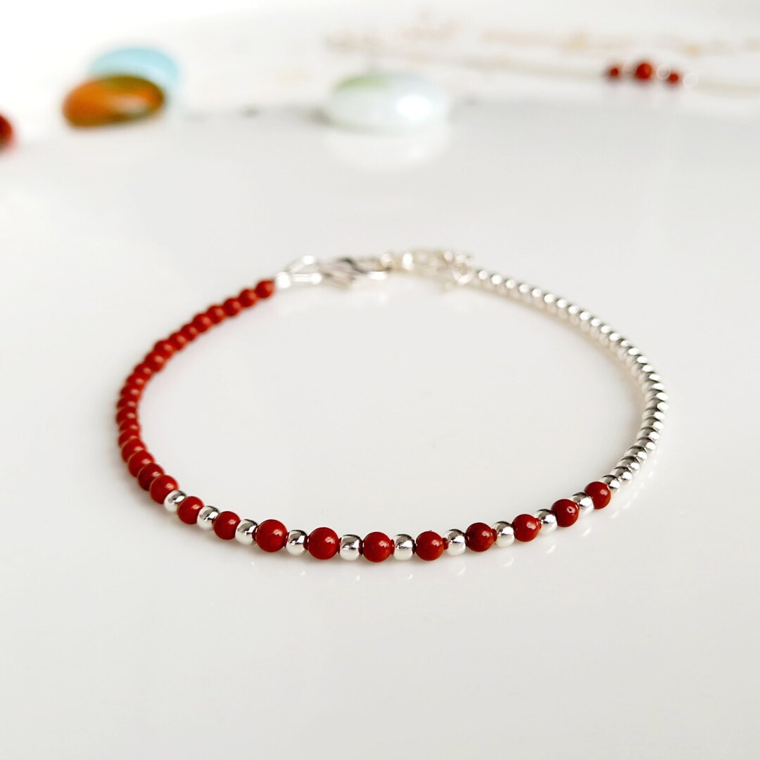 Silver Red Jasper Layered Bracelet,sterling Silver 925 Bracelet,silver ...