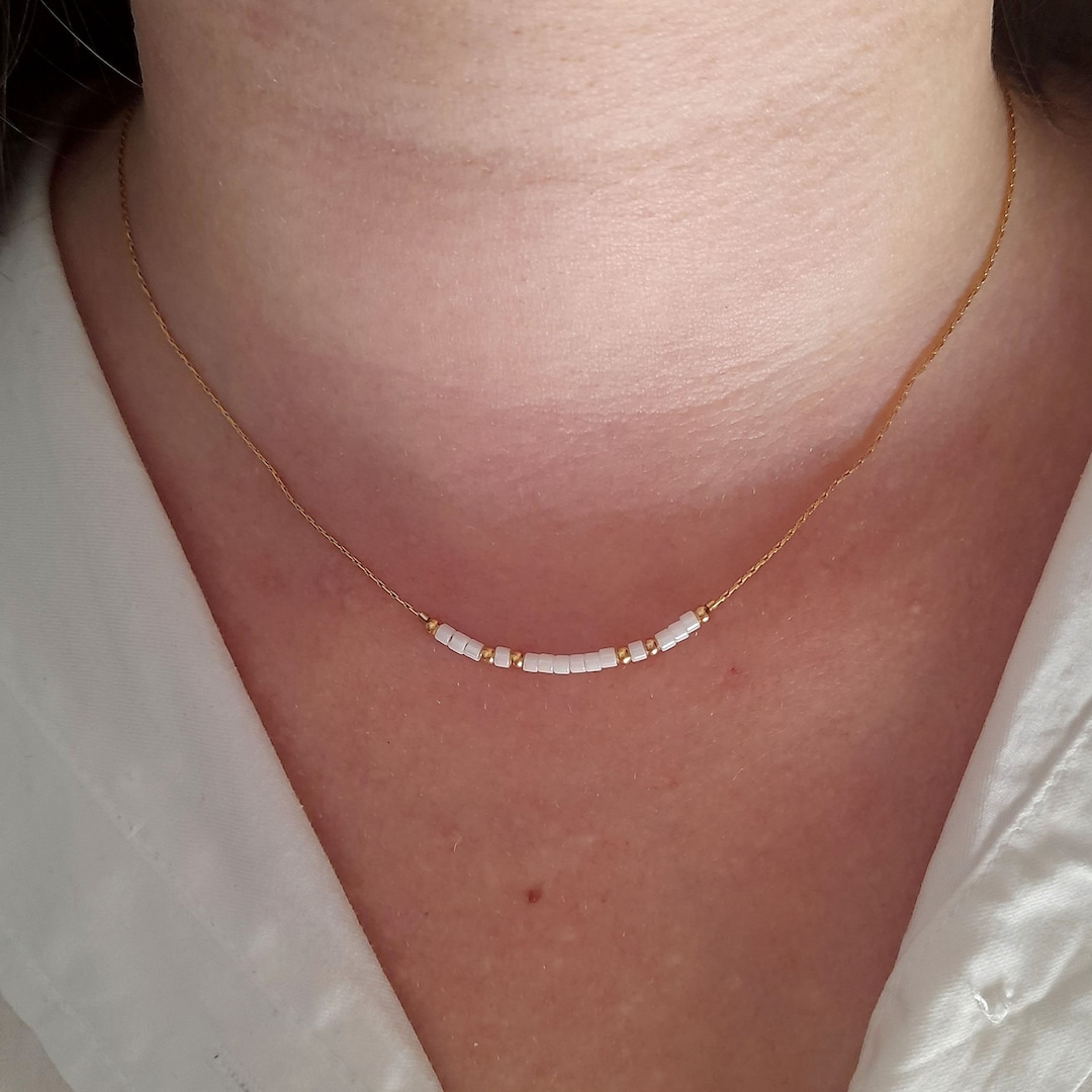 Collar De Cuentas Blanco Y Dorado, Collar Mínimo Delicado Para Mujer ...