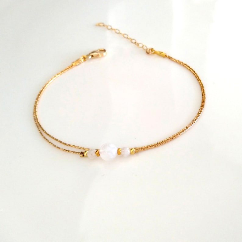Gold Moonstone Minimal Braceletlayered Stack - Etsy