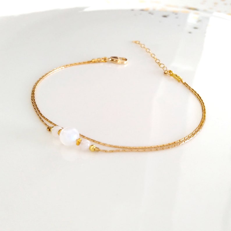 Gold Moonstone Minimal Braceletlayered Stack - Etsy