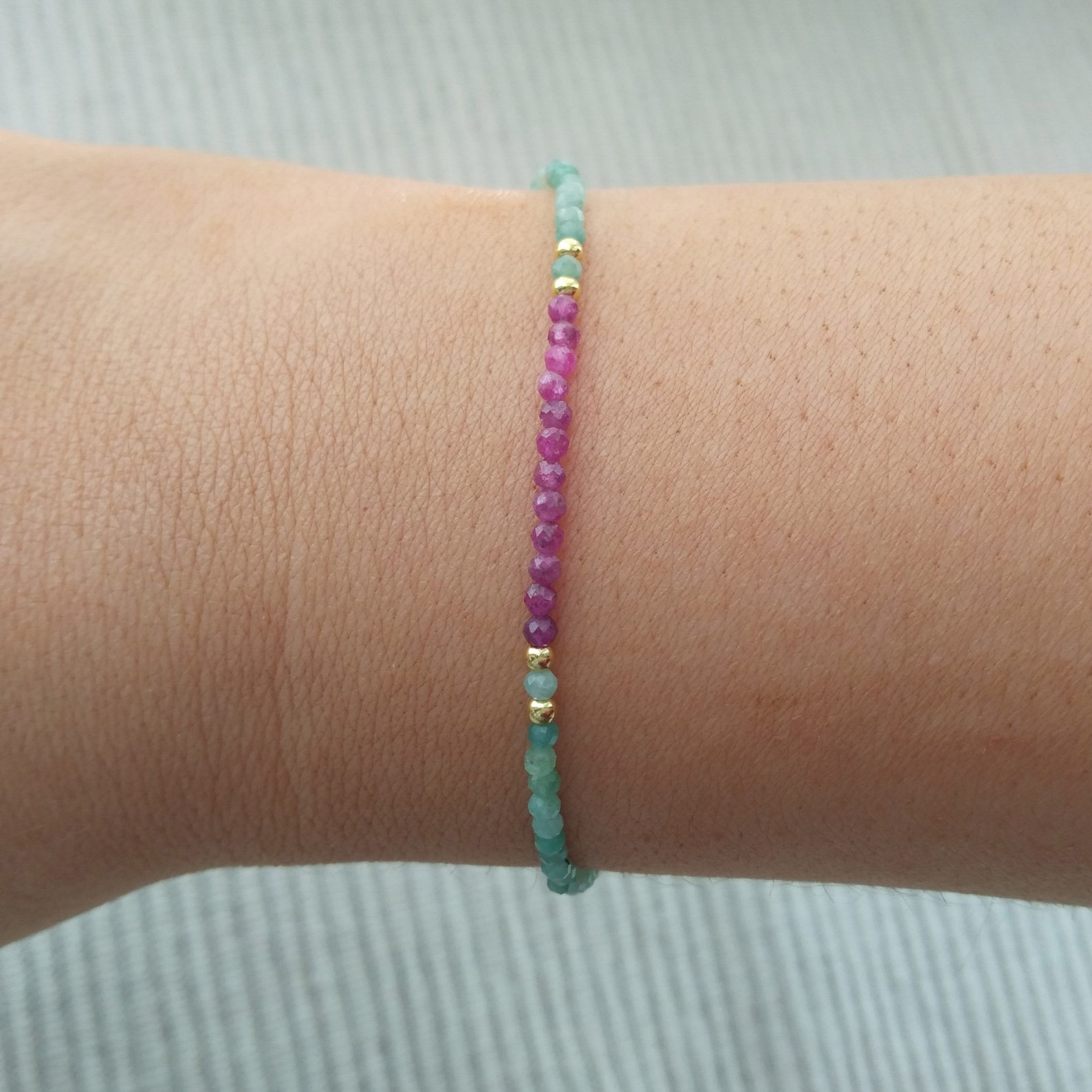 Ruby Emerald Bracelet Gold Filled,dainty Delicate Bracelet,beaded Pink ...