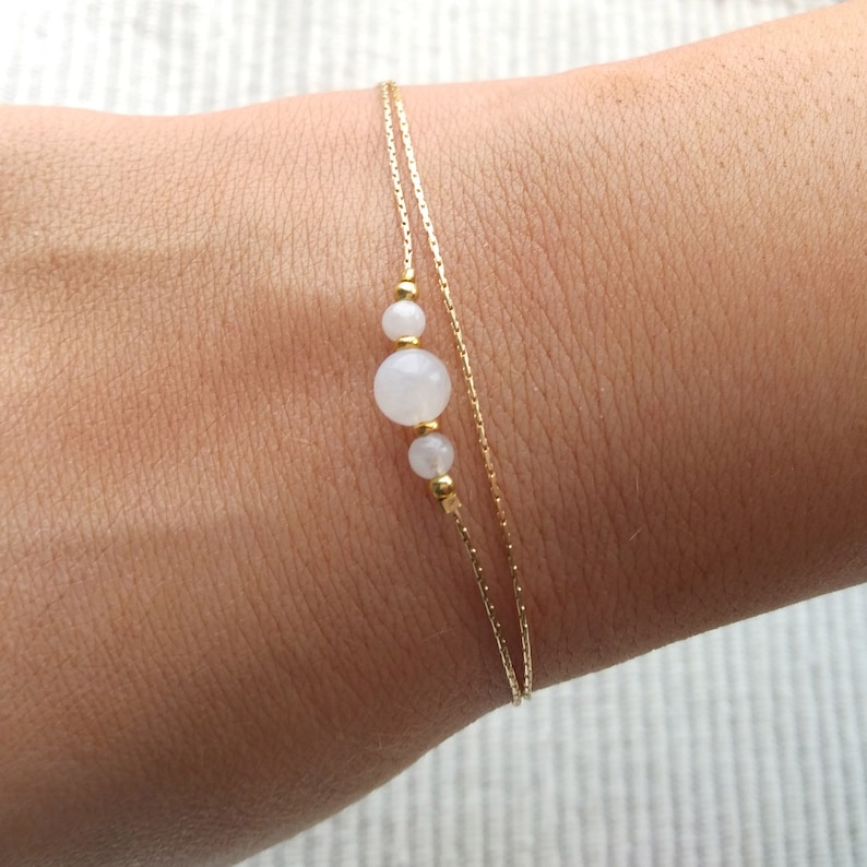 Gold Moonstone Minimal Braceletlayered Stack - Etsy