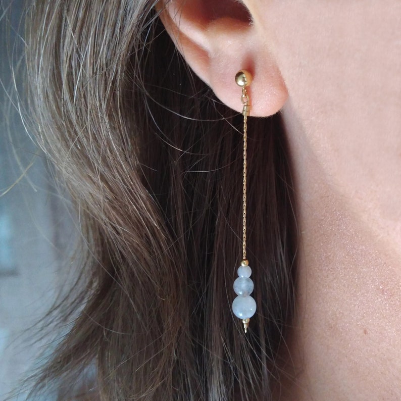 Tear Drop Moonstone Long Threaded Earrings,gold Filled Chain Earing ...
